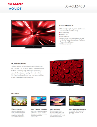 Alaska's List : Sharp Aquos 70" LED Smart TV For Sale