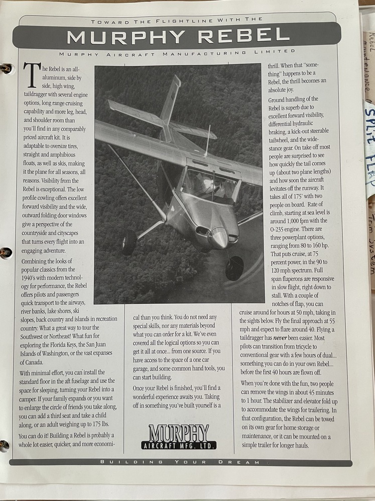 Alaska's List : Murphy Rebel Aircraft Kit For Sale